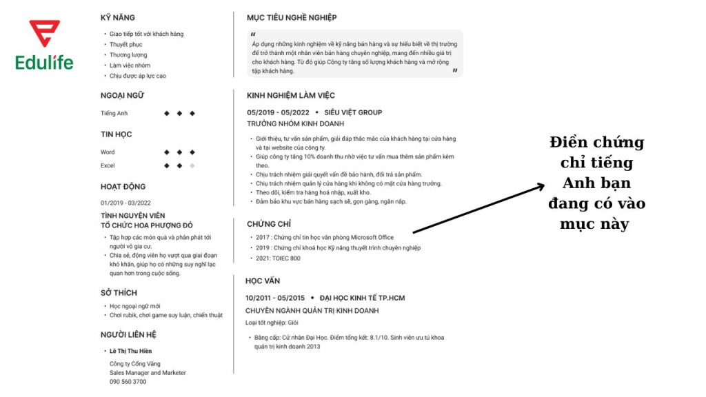 Cách ghi chứng chỉ TOEIC trong CV trên TopCV với 4 bước
